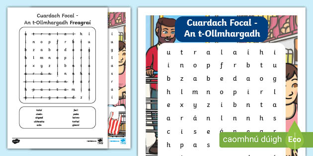 Supermarket Vocabulary Word Search Gaeilge (teacher made)