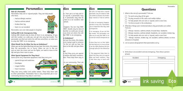 Paramedics Differentiated Reading Comprehension Activity to Support ...