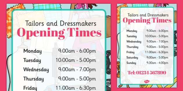 Tailors and Dressmakers Shop Opening Times