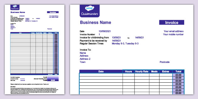 Childminder Invoice With Hourly Rate Template Spreadsheet