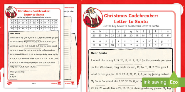 Christmas Codebreaker Activity - Santa Letter Maths for Kids