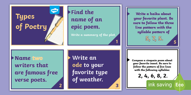 Printable Types of Poetry Challenge Cards | Twinkl USA