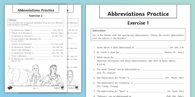 Abbreviations Worksheets Grade 4