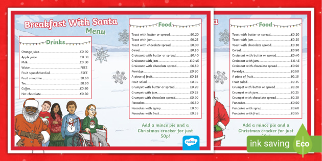 Breakfast with Santa Menu