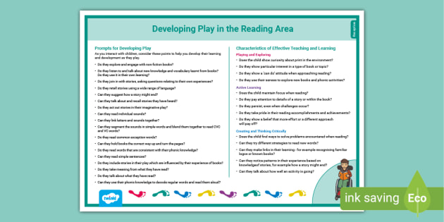 EYFS Reading Area Reception Next Steps Poster (teacher made)