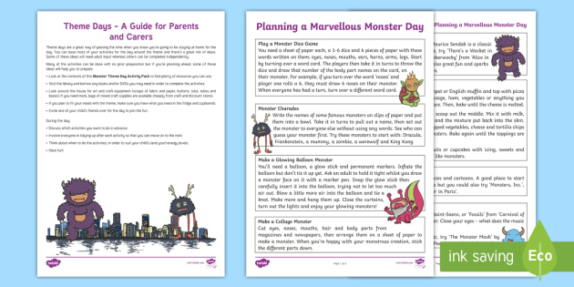 Monster Theme Day Worksheet / Worksheet (teacher made)