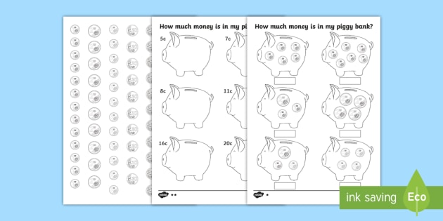 How Much Money Is in My Piggy Bank Differentiated Worksheets