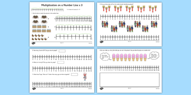 Counting in 3s on a Number Line to Support 3 Times Tables Worksheet