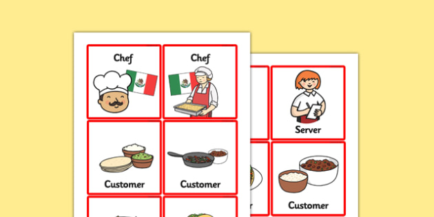 Mexican Restaurant Role Play Badges - ESL Restaurant Role Play