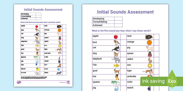 Initial Sounds A-Z Assessment Sheet (Teacher-Made)