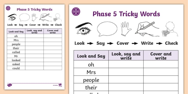 * NEW * Middle East Phase 5 Tricky Words Writing Practice Worksheets