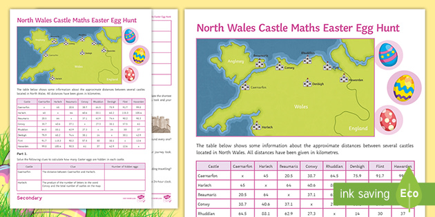 North Wales Castles Maths Easter Egg Hunt (teacher made)