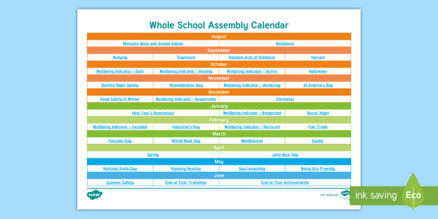 CfE Whole School Assembly Yearly Overview (teacher made)