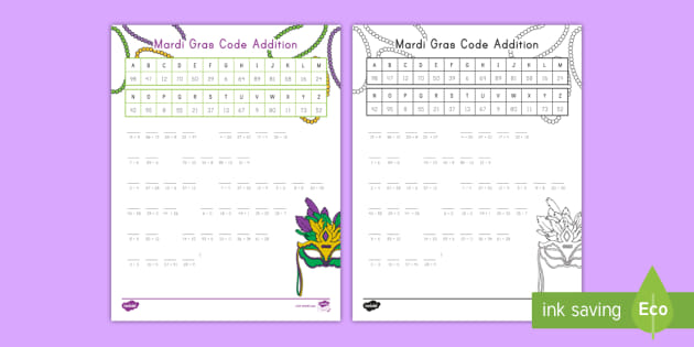 Mardi Gras Cryptic Code Addition Activity