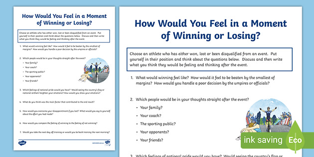 How Would You Feel in a Moment of Winning or Losing Worksheet