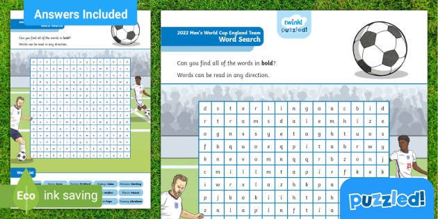 2022 Men's World Cup England Team Word Search - Kids Puzzle