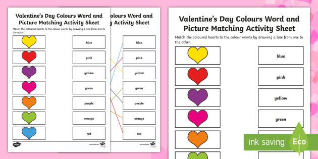 Valentine's Day Colours | Primary Years Matching Worksheet