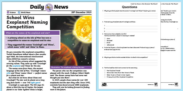UKS2 Naming a Planet Daily News Story (teacher made)