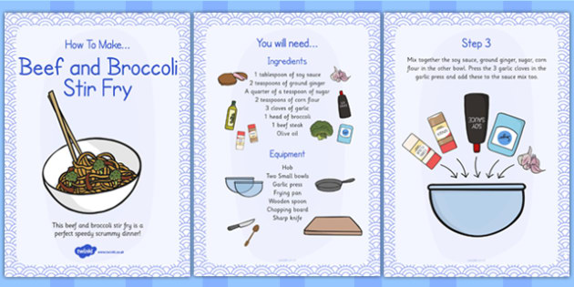 Beef and Broccoli Stir Fry Recipe Cards (teacher made)