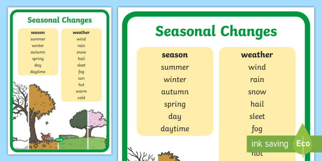 Year 1 Seasonal Changes Scientific Vocabulary Poster - postersYear 1 ...
