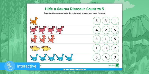👉 Interactive PDF: Hide-a-Saurus Dinosaur Count to 5 Activity