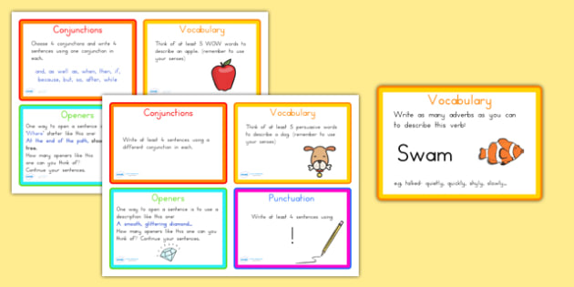 Vocabulary, Connectives, Openers and Punctuation Challenge Cards - VCOP