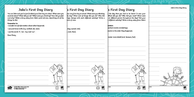 Jake's First Day Diary Writing Differentiated Worksheets