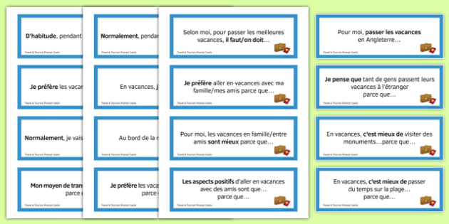 Travel and Tourism Prompt Cards French (teacher made)