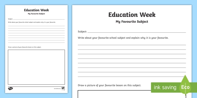 Education Week My Favourite Subject Writing Worksheet / Worksheet