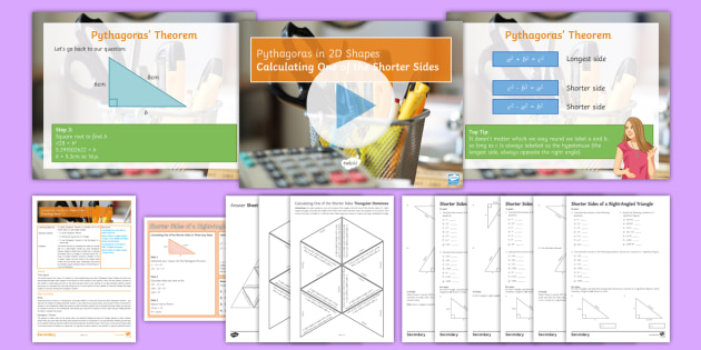 Pythagoras' Theorem in 2D Shapes Lesson 3: Calculating One of the Shorter