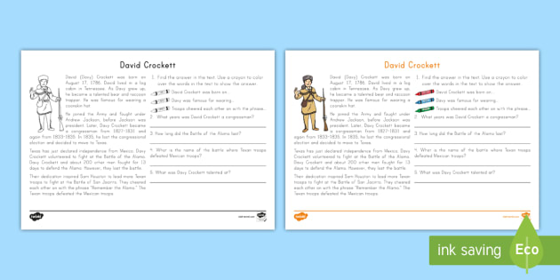 David Crockett Biography: Text Evidence Activity