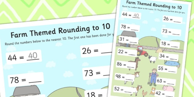 FREE! - Farm Themed Rounding To 10 Worksheet (teacher made)