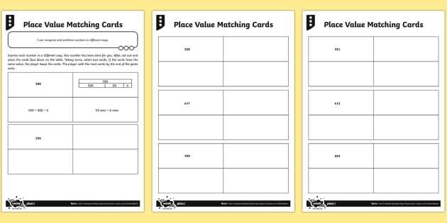 Place Value Three-Digit Numbers Differentiated Matching Cards