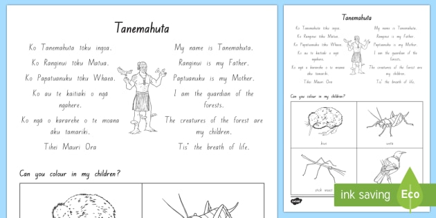 Tanemahuta and his children Colouring Worksheet / Activity Sheet
