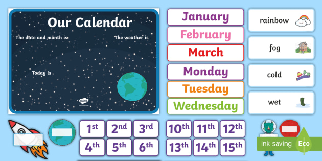 Space Themed Display Calendar Weather (teacher made)