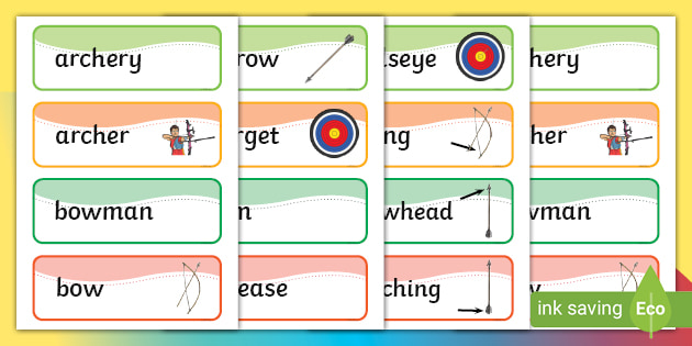 Archery Word Cards (teacher made)