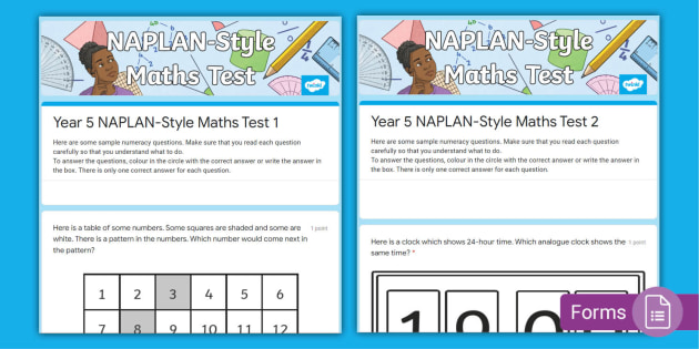 NAPLAN Numeracy Google Forms | Online NAPLAN practice test