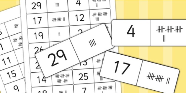 Tally Mark Dominoes to 30 - numeracy, data handling, tally, games