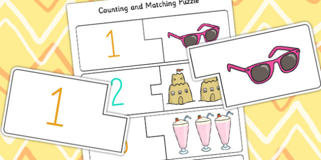 Summer Themed Counting Matching Puzzle