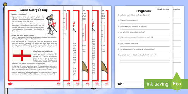 St George's Day Differentiated Reading Comprehension Activity English ...