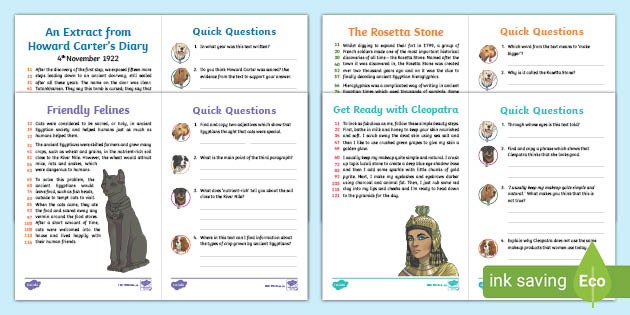 Sixty-second Read Activity Card Ancient Egypt Pack