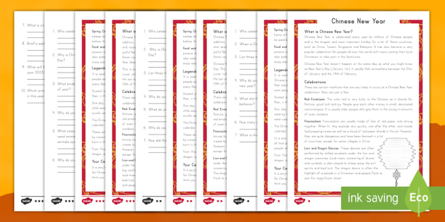 Chinese New Year Differentiated Reading Comprehension Activity