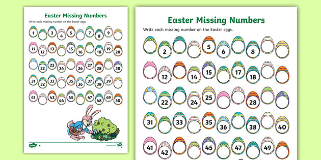 👉 Easter-Themed Missing Number Worksheet (Ages 5-7)