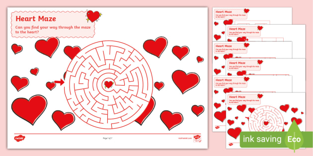 FREE! - Heart Maze Activity Worksheets (teacher made)