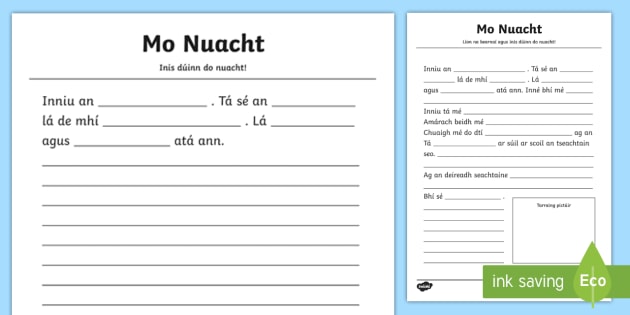 My News Writing Worksheet Gaeilge - labhairt, scríobh, deireadh seachtaine