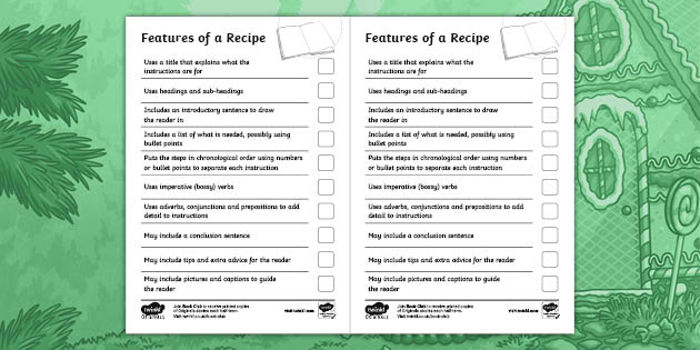 Features of a Recipe Checklist