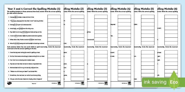 Spot the Spelling Mistakes Year 3 and 4 Statutory Spellings