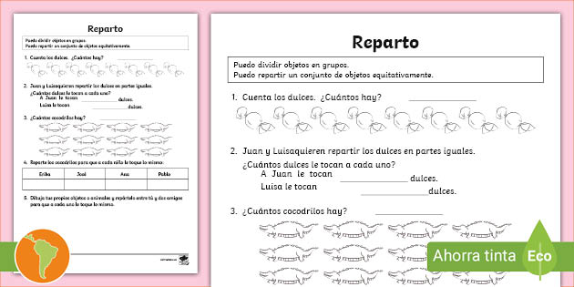 Repartir objetos en partes iguales (teacher made)