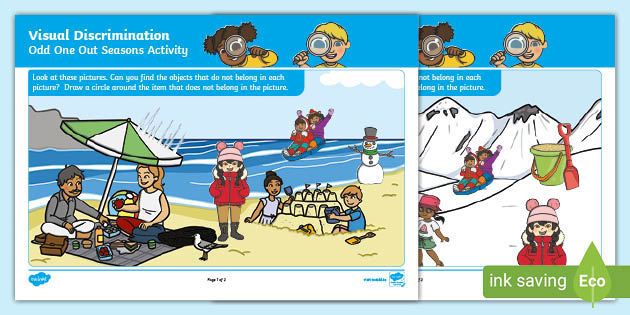 Visual Discrimination Odd One Out Seasons Activity Cards