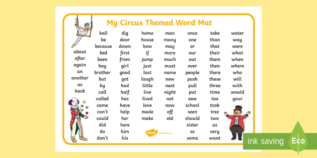 Circus Themed Ks1 Word Mat Teacher Made